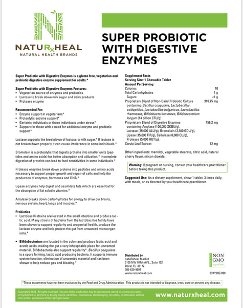 Super Probiotic with Digestive Enzymes. 90 Chewable Veg Tabs ...